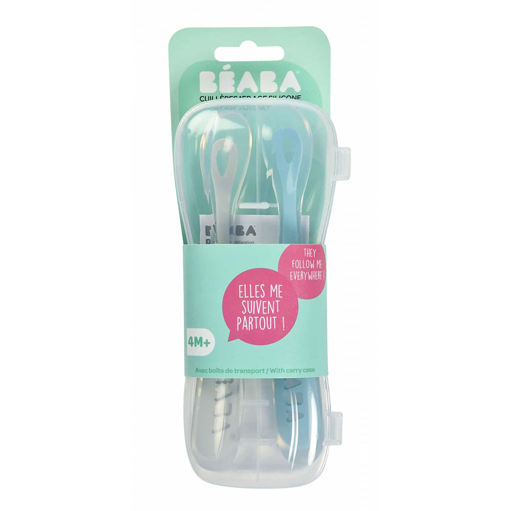 Beaba 1st Stage Silicone Spoon Travel Twin Set - Blue/Grey – Bloom ...